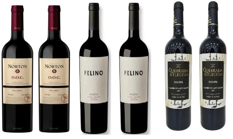 Kit Sextou... 2 Felino Malbec - 2 Vinho Norton D.O.C. - 2 Quebrada de ...