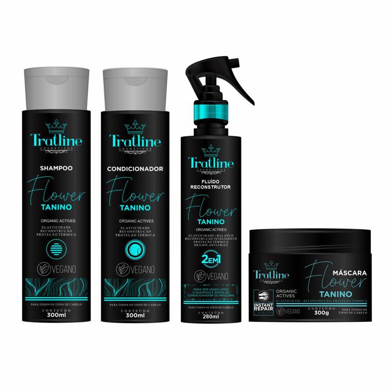 Kit Shampoo + Cond+ Másc+ Fluído Flower Tanino Tratline - Cuidados com ...