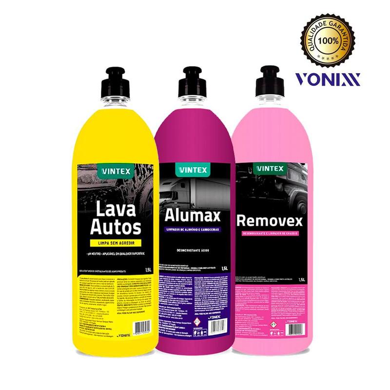 Kit Shampoo Lava Autos + Removex + Alumax Vonixx 1,5l - Vintex - Shampoo Automotivo - Magazine Luiza