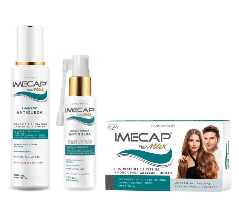 Kit Shampoo Loção Tônica E Capsulas Imecap Hair Max - Kit de Tratamento ...