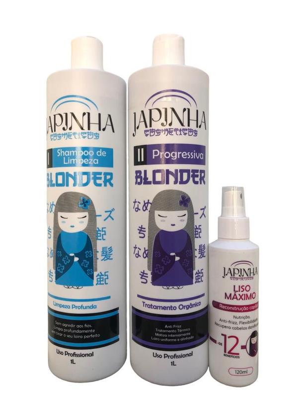 Kit Shampoo + Progressiva Japinha Blond 1 Litro + Liso Maxima 120 ml ...