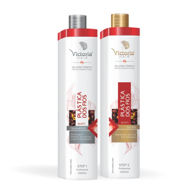Kit shampoo + progressiva semi definitiva victoria hair gloss plástica ...