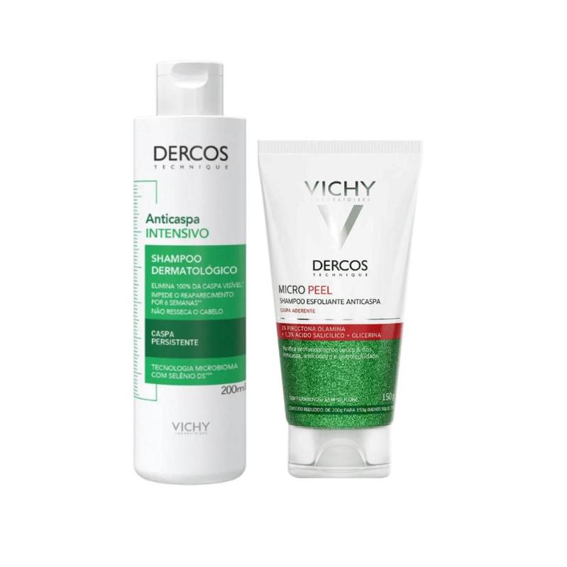 Kit Shampoos Vichy Dercos Intensivo 200Ml + Micropeel 150Ml - Shampoo ...
