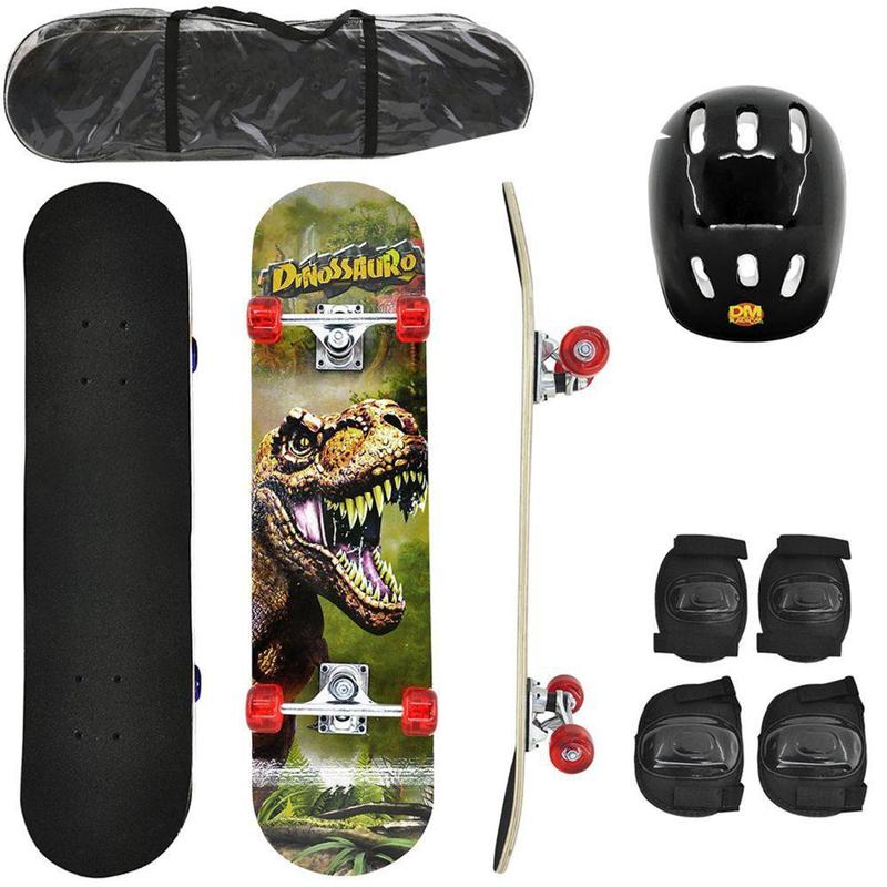 Kit skate com shape de madeira + par de joelheira + cotoveleira e ...