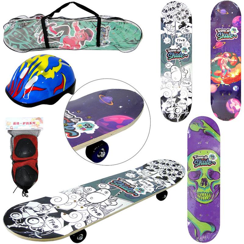 Kit skate com shape de madeira + par de joelheira + cotoveleira e ...