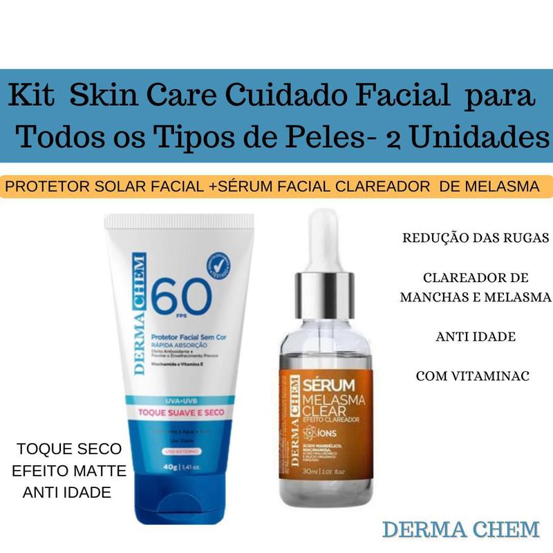 Kit Skin Care Para Todos os Tipos de Peles Protetor Solar Facial +Sérum ...