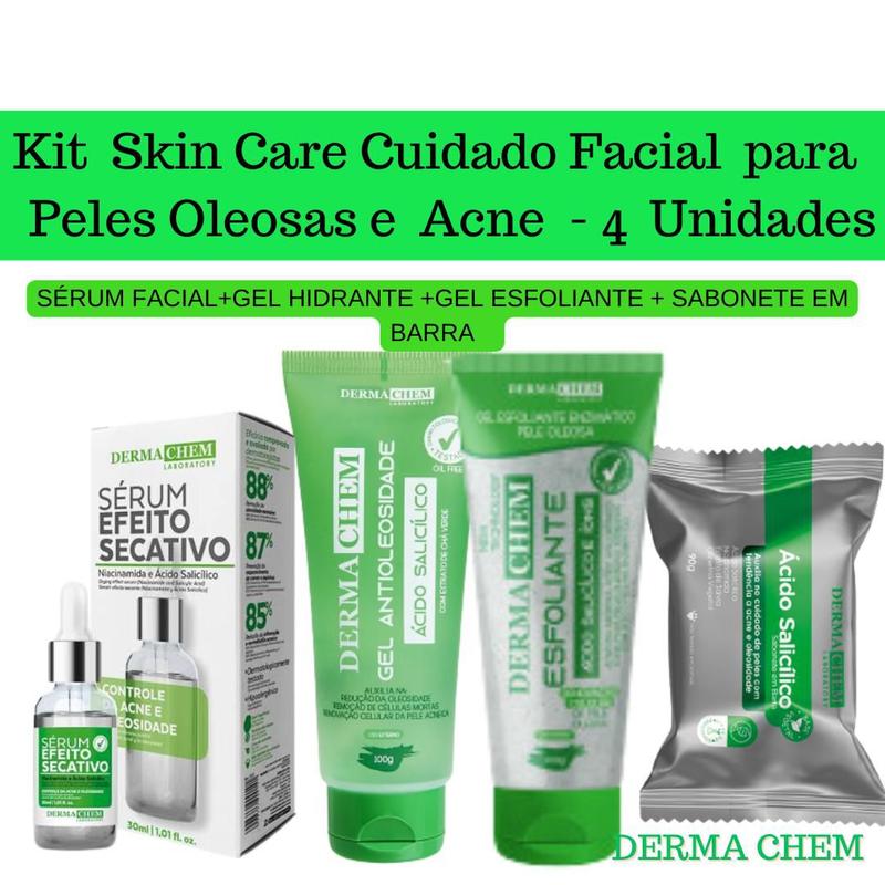 Kit Skin Care Tratamento para Peles Oleosas com Acne e Espinhas Dermachem 4 produtos - Kit de ...