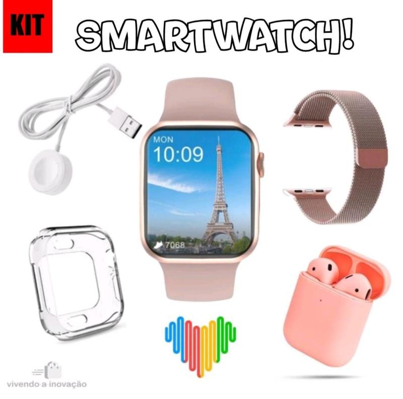 Kit Smartwatch W37 44mm Com Pulseira Extra A Milanese Mais Fone I12 E ...