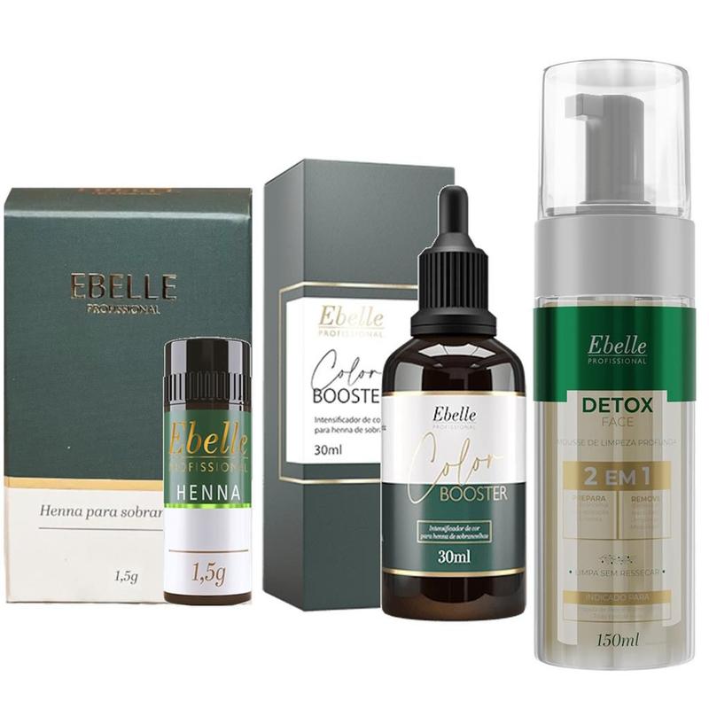 Kit Sobrancelha Henna Ebelle Designer Completo Intensificador de Cor RENNA e Mousse Limpeza ...