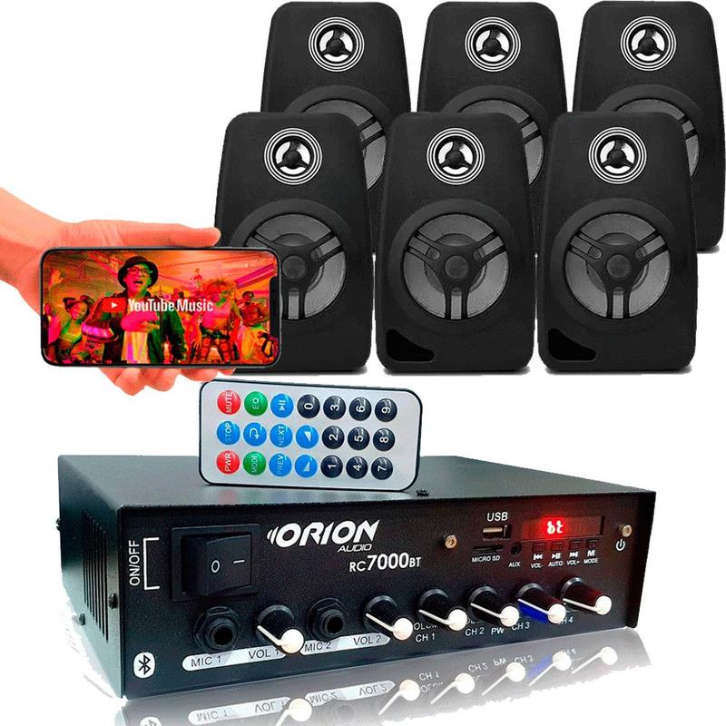 Kit Som Ambiente 500 Watts Bluetooth +6 Caixas Parede Pretas - ORION ...