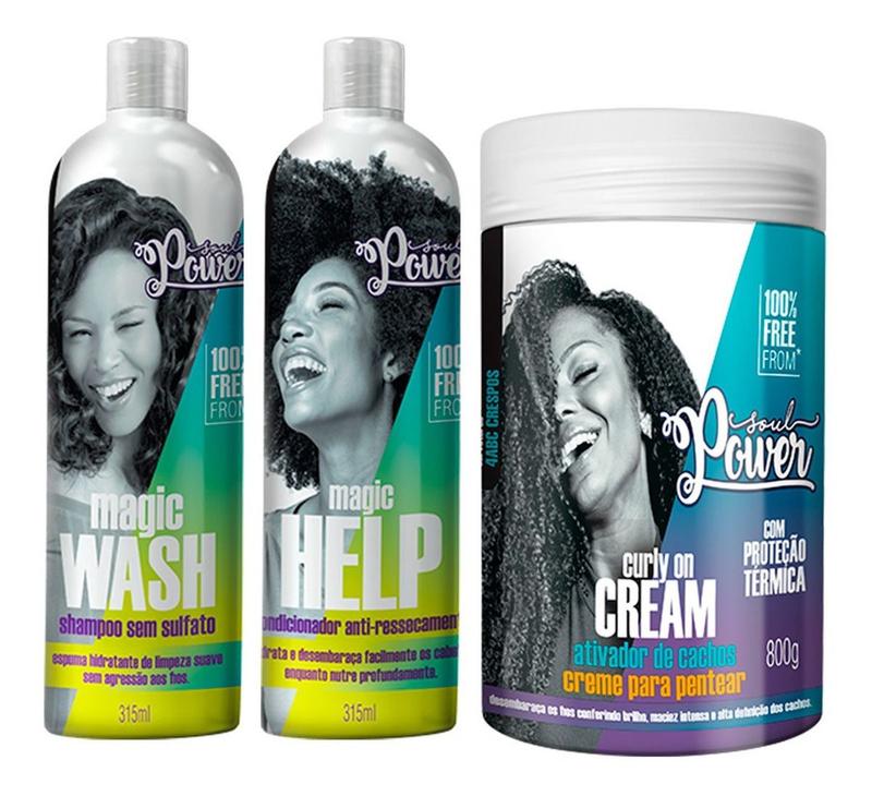 Kit Soul Power - Magic Wash E Help + Curly On Cream 800g - Kit de ...