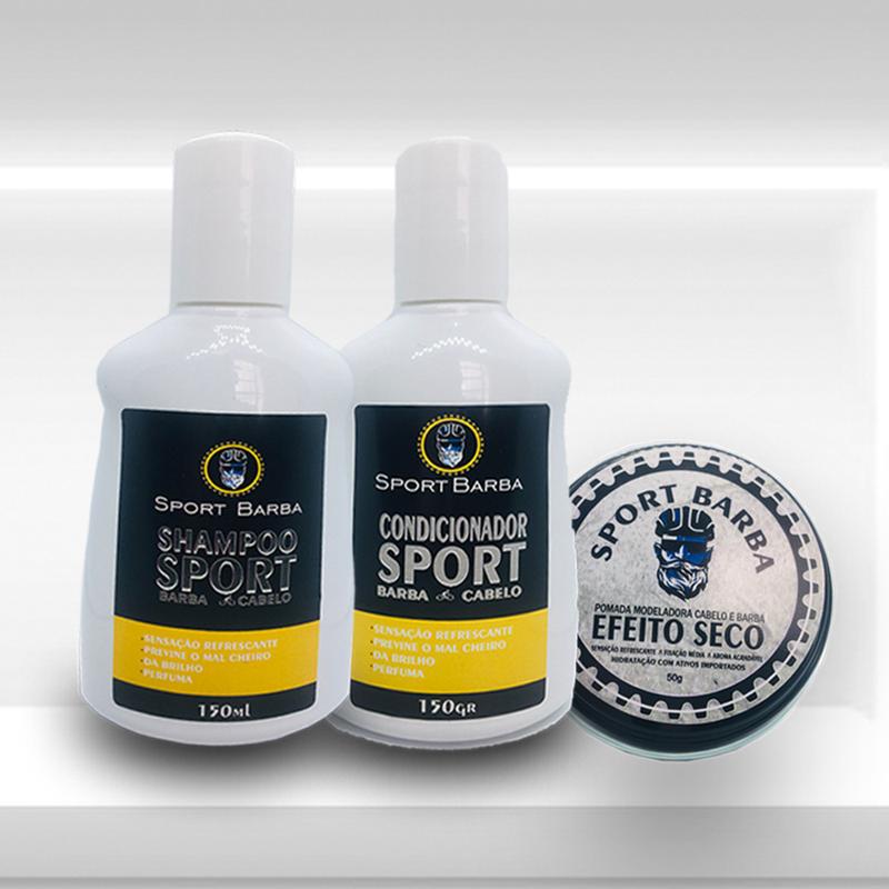 Kit Sport Shampoo + Condicionador + Pomada Efeito Seco - Sport Barba ...