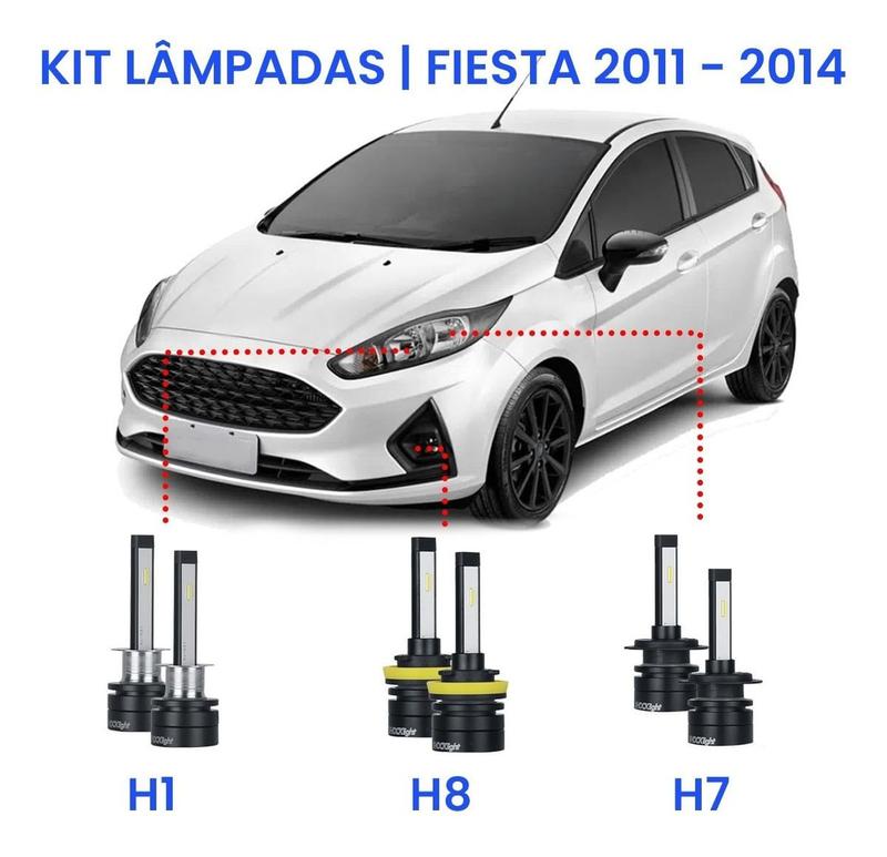 Kit Super Led New Fiesta 2011/2014 Farol Alto Baixo E Milha ...