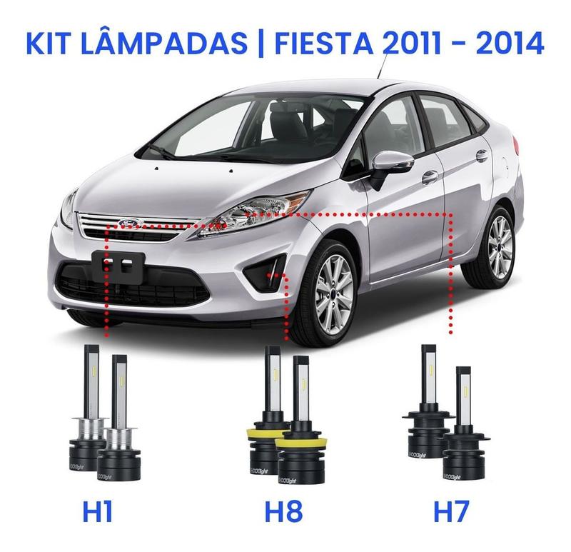 Kit Super Led New Fiesta 2011/2014 Farol Alto Baixo E Milha ...