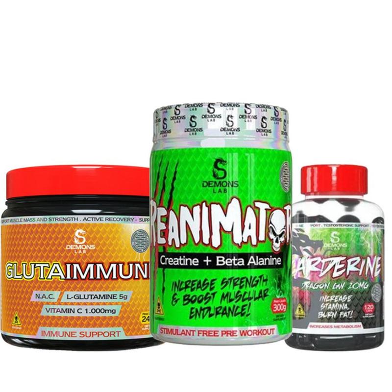 kit suplemento reanimator demons + glutamina 240g demons + cardarin ...
