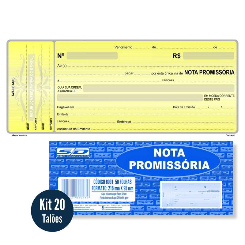 Kit Talão Nota Promissória Grande Amarela 20 Blocos 50 Folhas São ...