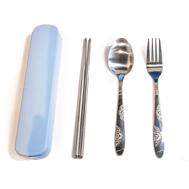 Kit Talher com Estojo Individual Garfo Faca Colher e Hashi Aduze Azul ...