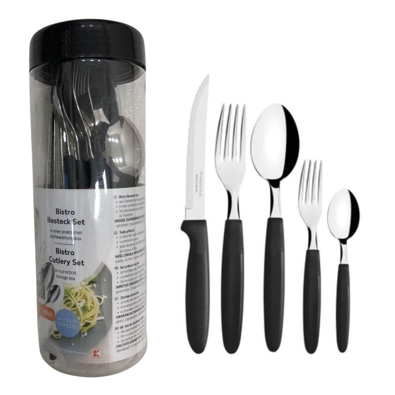 Kit Talheres 24 Peças No Pote Faqueiro Com Lâminas Aço Inox - Prime ...