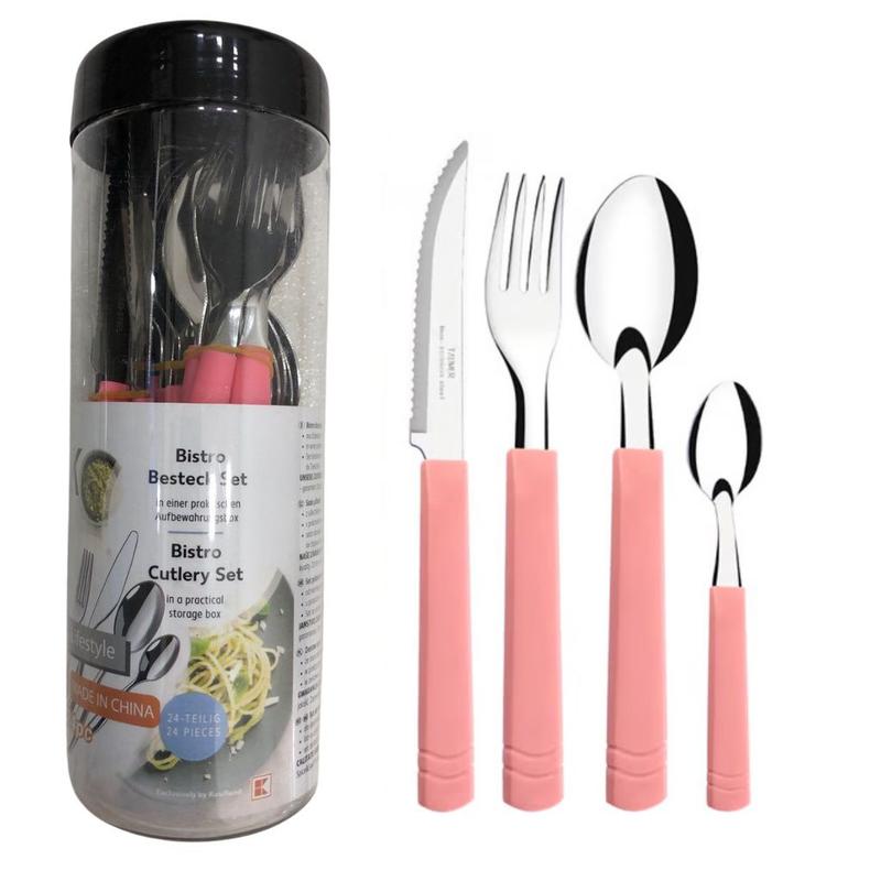 Kit Talheres Conjunto 24 Peças No Pote Faqueiro Com Lâminas Aço Inox ...