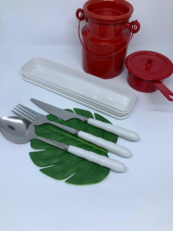 Kit Talheres De Inox Bambu Com Cabo De Plástico E Estojo HU89012 ...