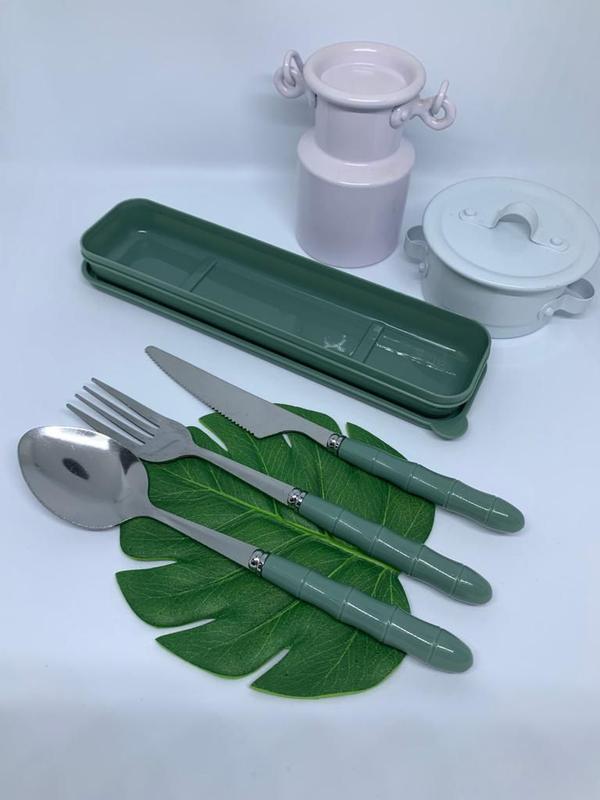 Kit Talheres De Inox Bambu Com Cabo De Plástico E Estojo HU89012 ...