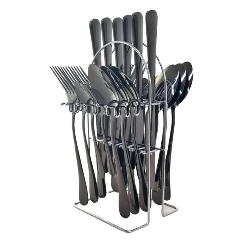Kit Talheres Inox Preto 24 Peças Black Inglaterra + Suporte - Ke home ...