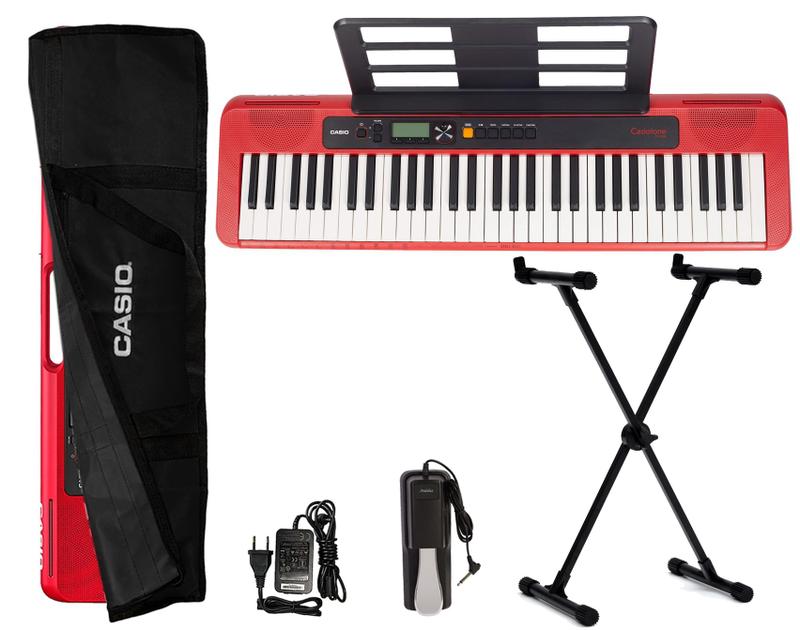Kit Teclado Casio CT-S200 Vermelha USB 5/8 61 Teclas Completo Com Pedal ...