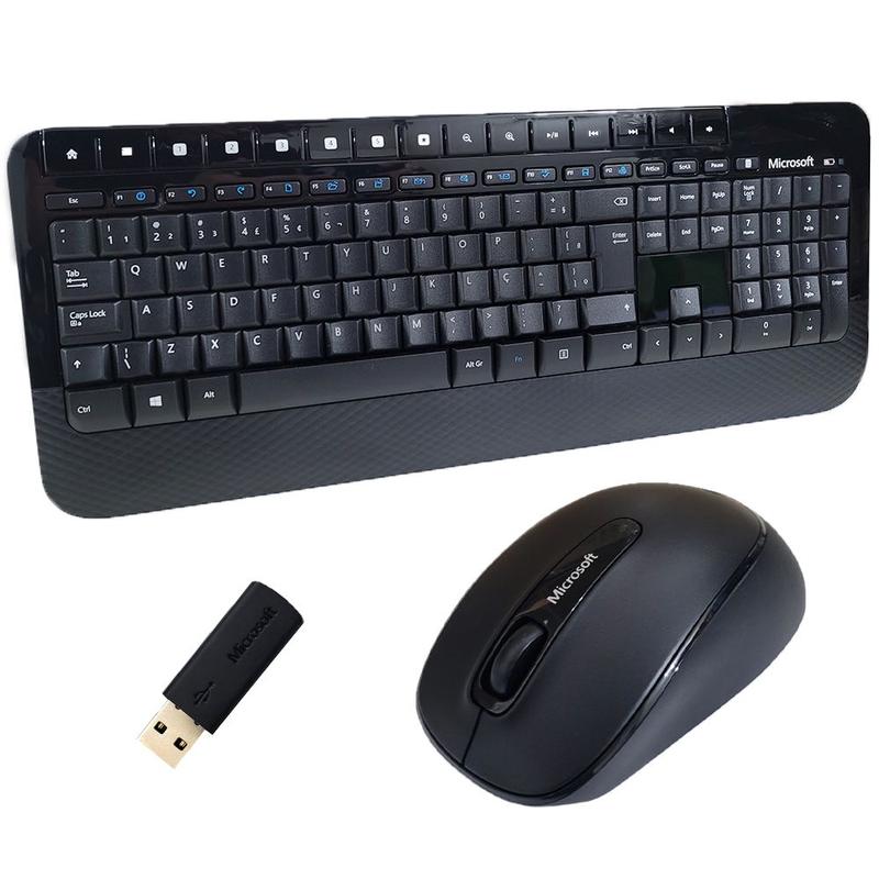 Kit Teclado E Mouse Microsoft Basico Sem Fio Silencioso Preto Pc Macio ...