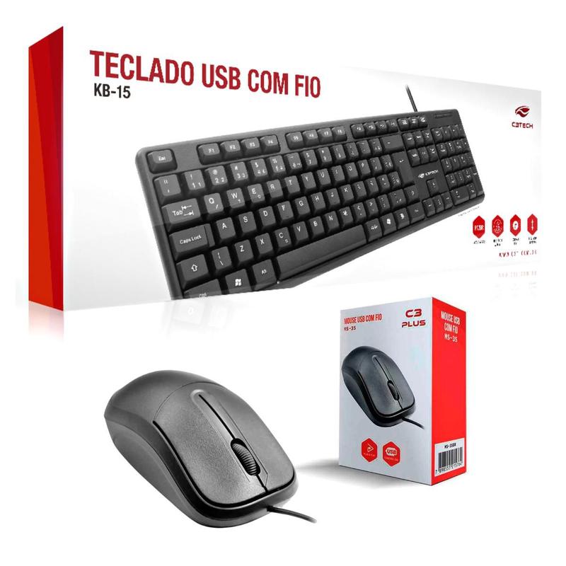 Kit Teclado e Mouse USB KB-15BK MS-35BK - C3 Tech - Kit Teclado e Mouse - Magazine Luiza