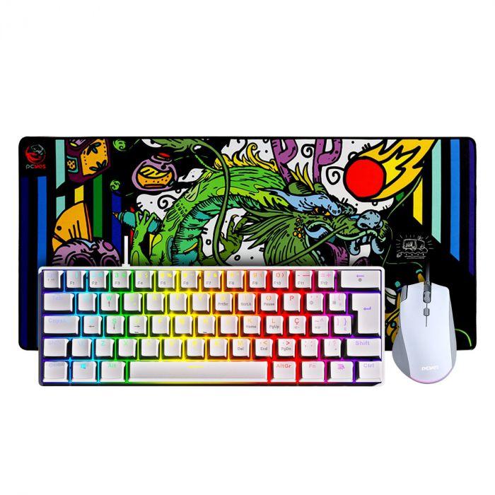 Kit teclado mecanico pcyes zot 60% white switch blue + mouse gamer ...