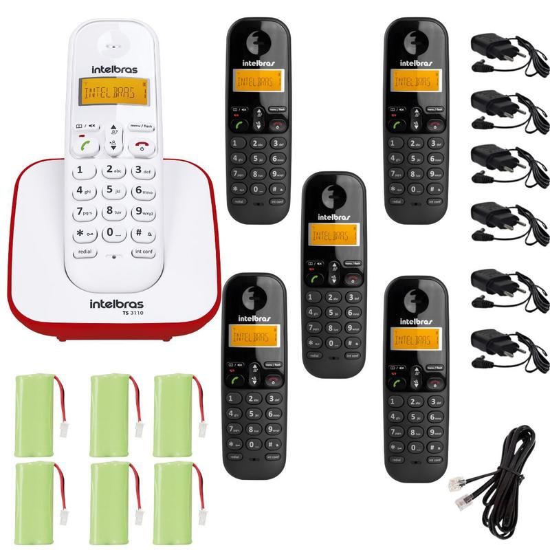 Kit Telefone Fixo Sem Fio Vermelho Com 5 Ramal Bina Preto - Intelbras ...