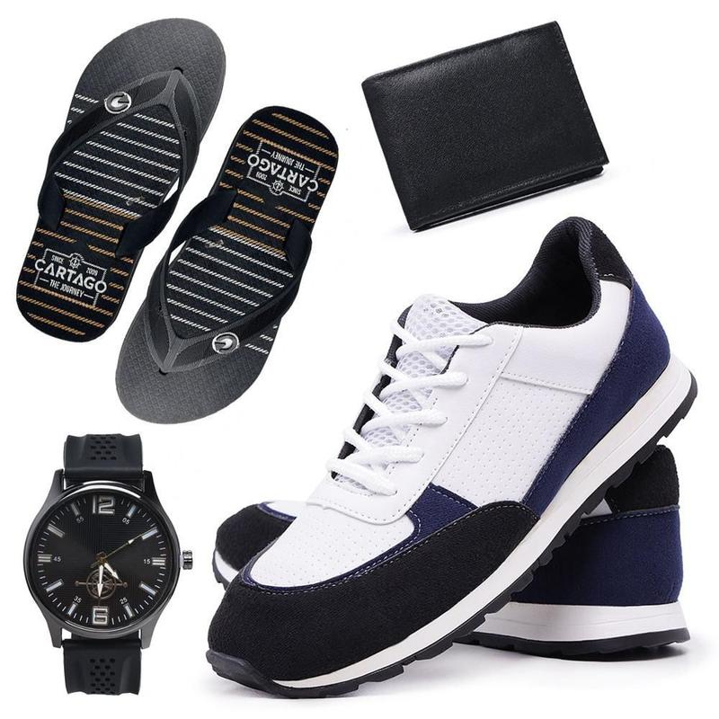 Kit Tenis Couro Masculino Esportivo Solado Borracha Macio Com Chinelo ...