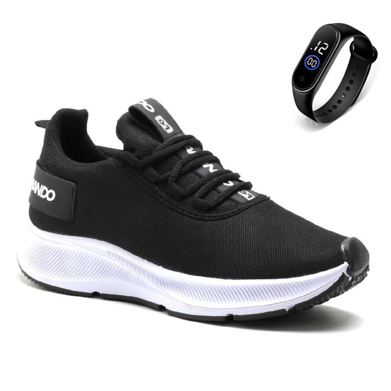 Kit Tênis Esportivo Hylana Calce Facil Tramado com Cadarço e Relogio ...