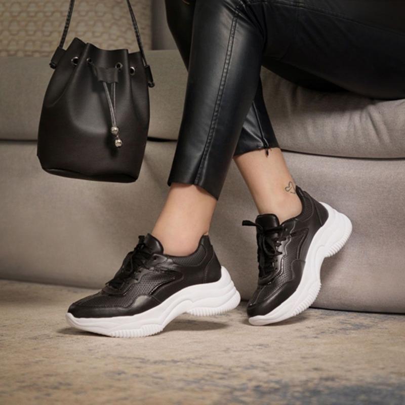 Kit Tênis Feminino Preto Sneaker Chunky Sola Alta E Bolsa Saco ...