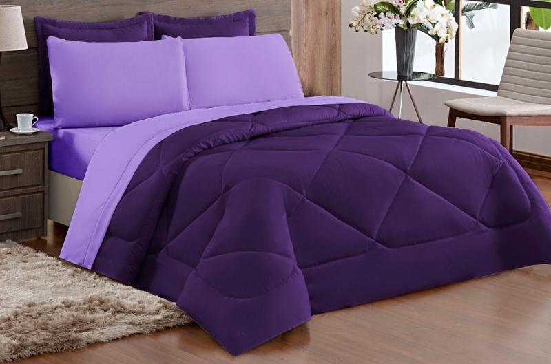 Kit ternura Edredom Casal Padrão Dupla Face Roxo Lilás com 6 peças ...