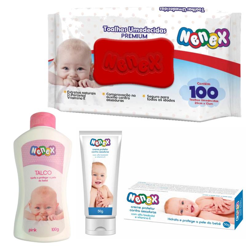 Kit Toalha Umedecida ,pomada De Assadura E Talco Nenex Rosa - Creme ...
