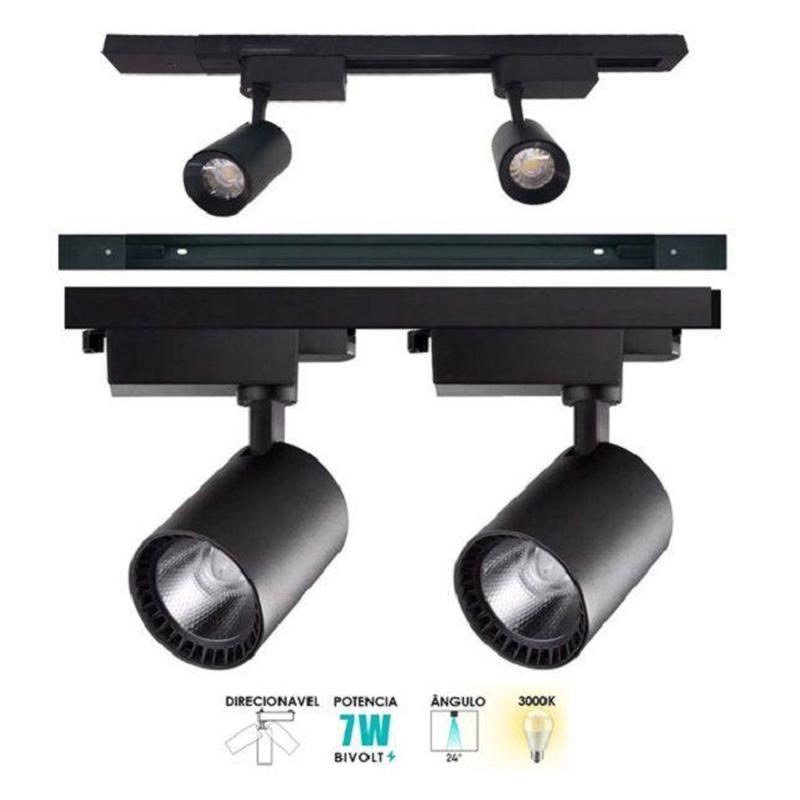 Kit Trilho Eletrificado De 1m 2 Spots Led Preto Luz Quente 7w 3000K ...