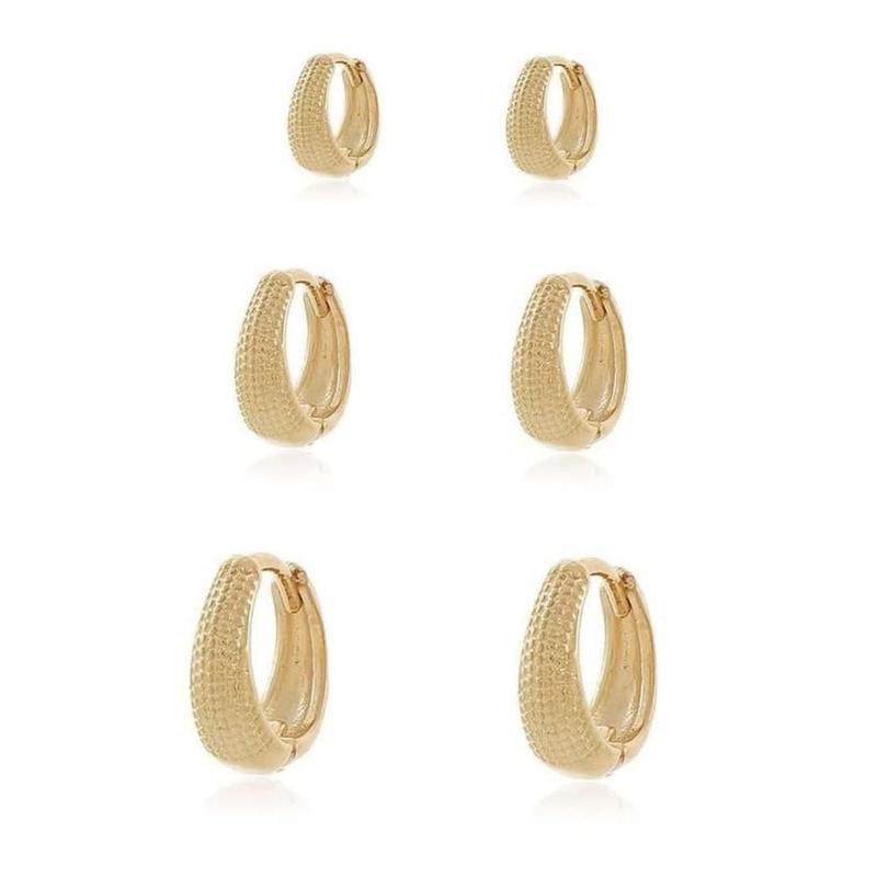 Kit Trio 1 2 3 Furos Brincos Argola Diamantada Banhada Ouro - Claire ...