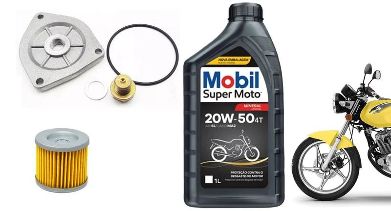 Kit Troca De Oleo Mobil 20w50 Mineral 4T Api SL + Bujão Oleo Completo + Filtro De Oleo Yes ...