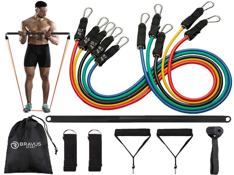 Kit Tubing Pro Elástico Extensor 68kg com Barra de Exercícios Bravus ...