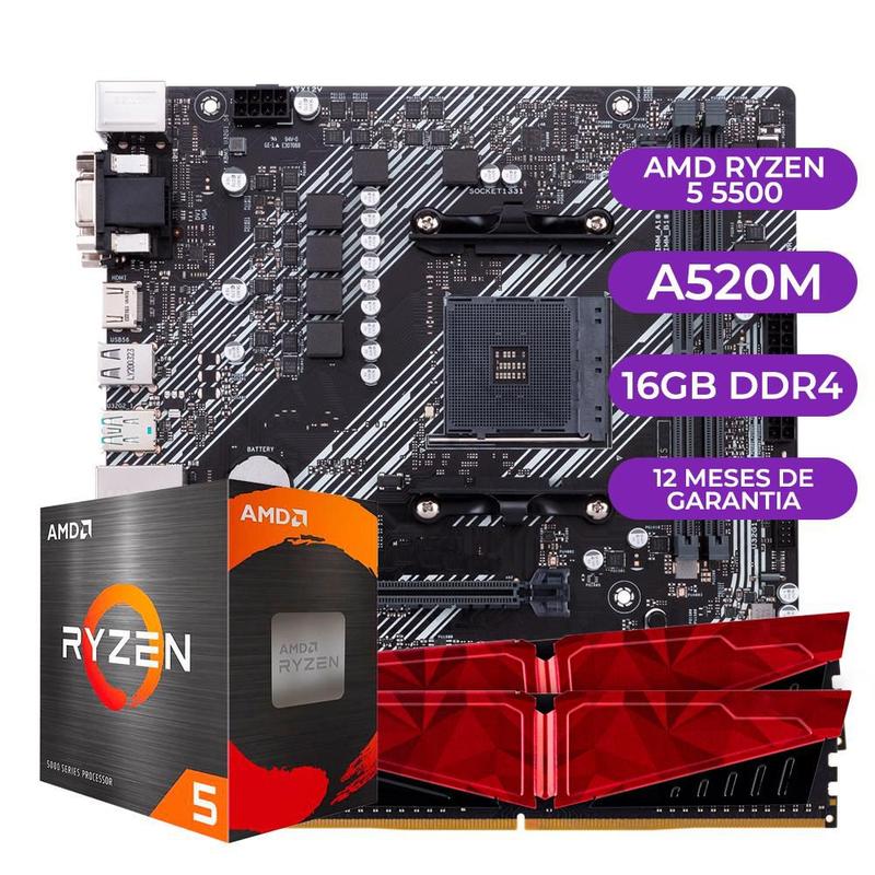 Kit Upgrade Gamer AMD Ryzen 5 5500 + A520M + 16GB DDR4 - Mancer - Peças ...