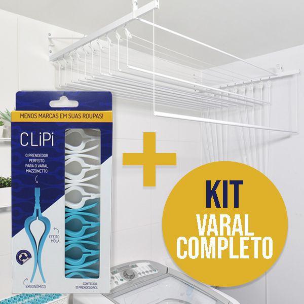 Kit Varal 1,00 metro com 05 varetas + Vareta Multiuso + Prendedores ...