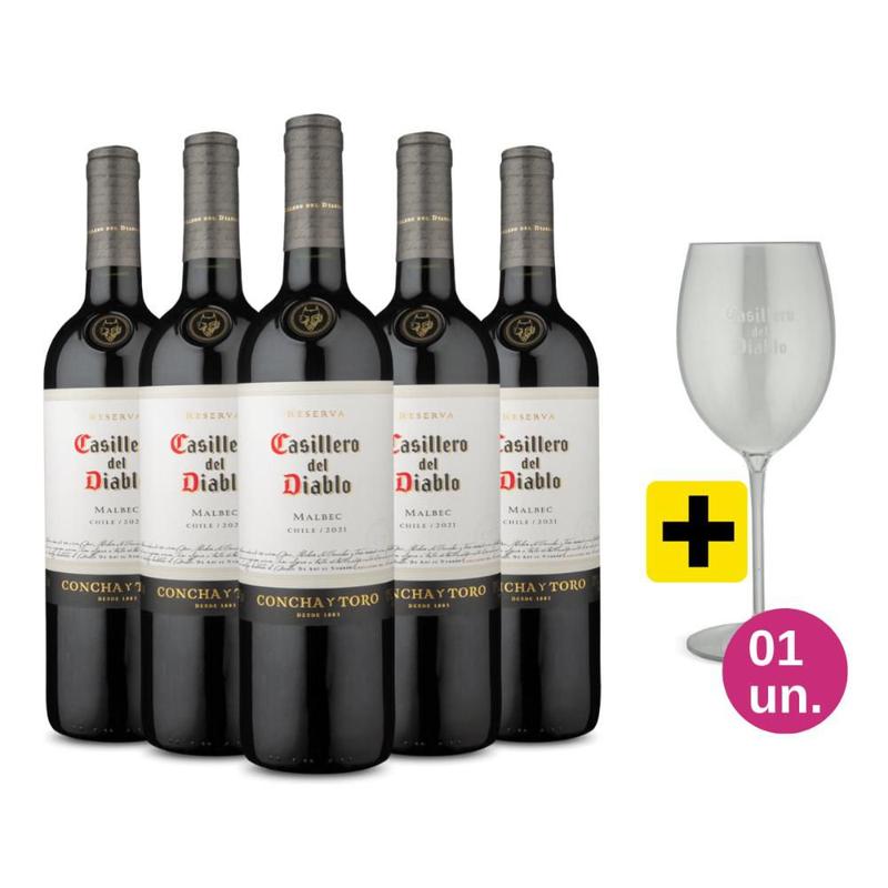 Kit Vinho Casillero Del Diablo Malbec 5und + Taça 560 mL - Grupo ...