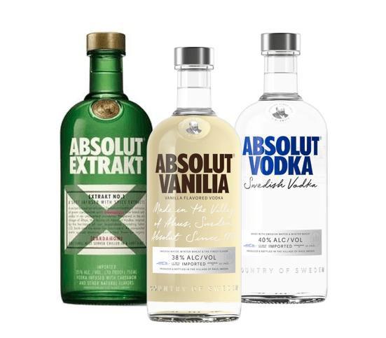 Kit Vodka Absolut Regular 750ml + Vodka Absolut Vanilia 750ml + Absolut ...
