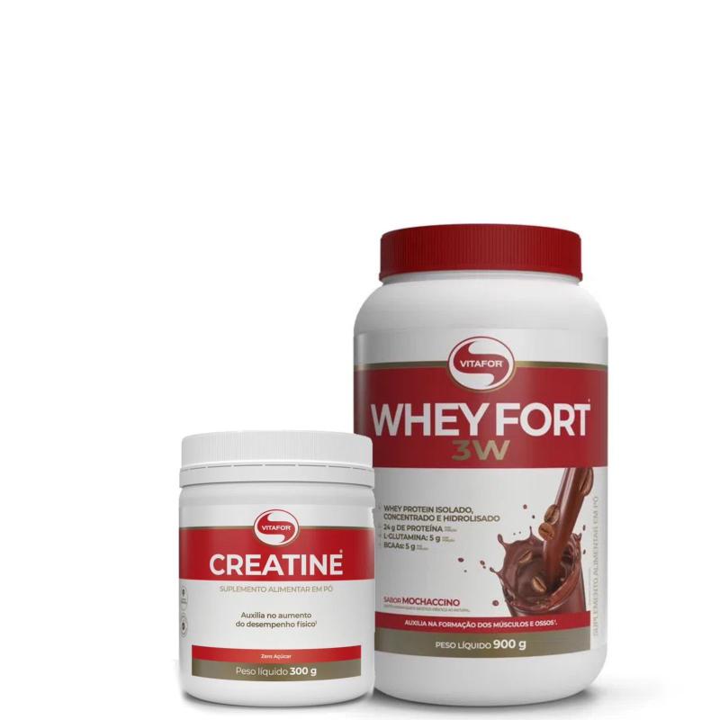 Kit Whey Fort Whey Protein 3W Vitafor 900g + Creatina 300g - Kit de Suplementos - Magazine Luiza