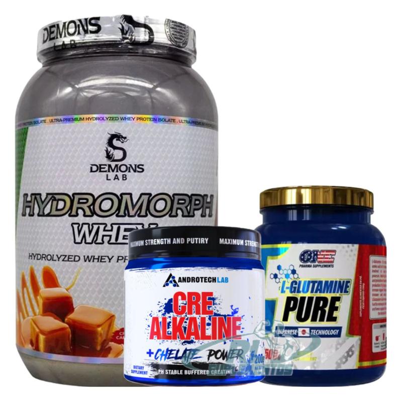 Kit Whey Hydromoph 900g Demons + L-Glutamine 500g One + Creatina 200g ...