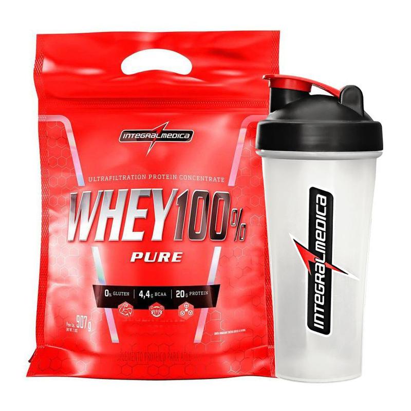 Kit Whey Protein 100% Pure Refil 907g + Coqueteleira 800ml Integralmedica - IntegralMédica ...
