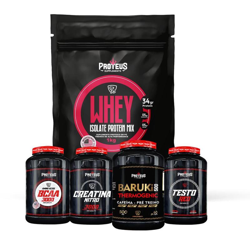 Kit Whey Protein 1kg + Creatina + Bcaa + Pré Treino + - Cafeina ...