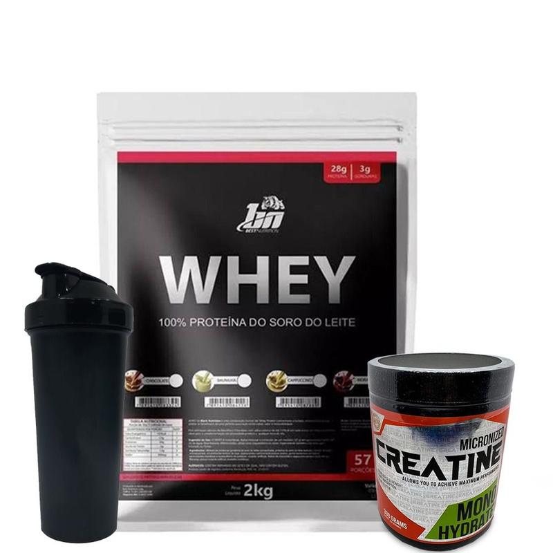 Kit Whey Protein 2kg Concentrado Isolado + Creatina 300g + Coqueteleira ...