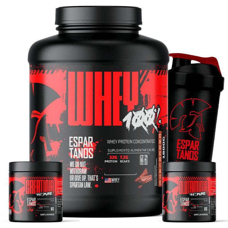 Kit Whey Protein Concentrado + Creatina + Glutamina + Shaker - Espartanos - Kit de Suplementos ...
